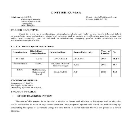 Resume nitish | DOC | Technology & Computing