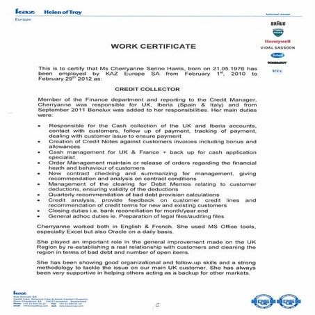 Kaz Work Certificate | PDF