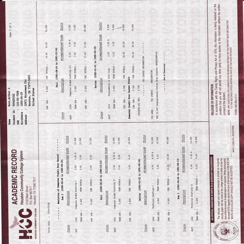 Houston Community College Transcript | PDF