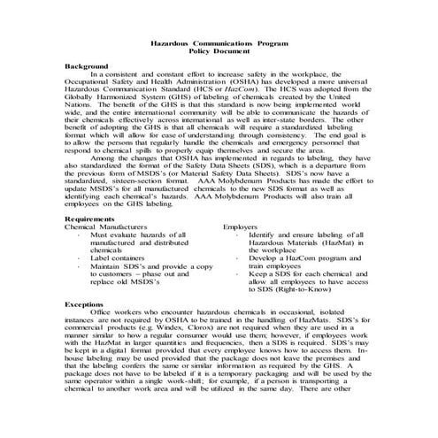 Hazard Communication Program | DOC