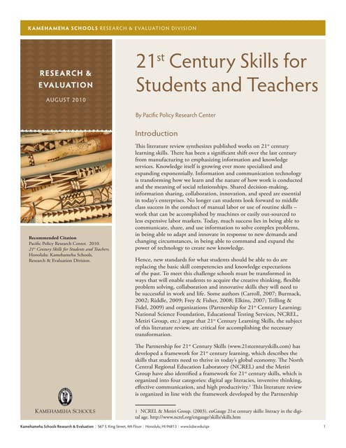21st century skills: Preparing Students for their future | PDF