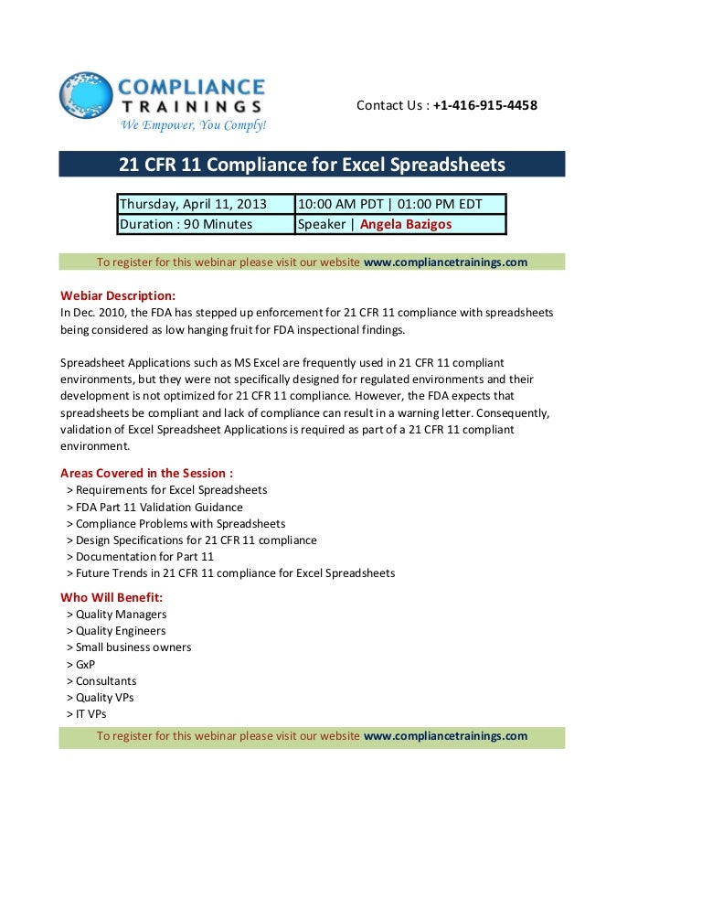 21 Cfr 11 Compliance For Excel Spreadsheets