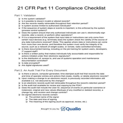 21 cfr part 11 compliance checklist qualio | PDF