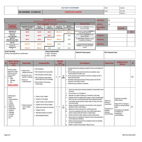 21 Confined Space Working Risk Assessment Templates.docx