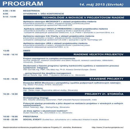 Pozvánka - medzinárodná konferencia projektového riadenia "Projekty 21 ...