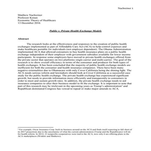 Matthew Nachreiner Health Economics Research Paper | PDF