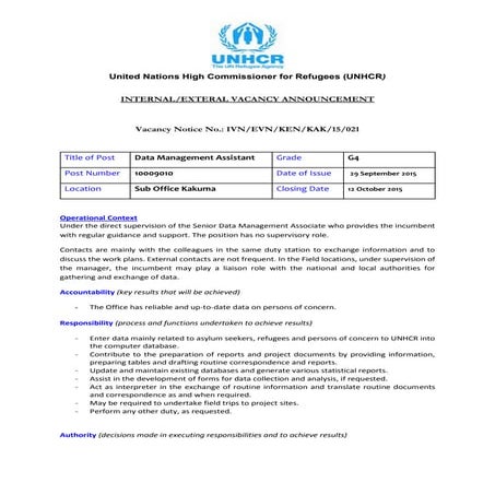 VACANCY: Data Management Assistant - Kakuma | PDF