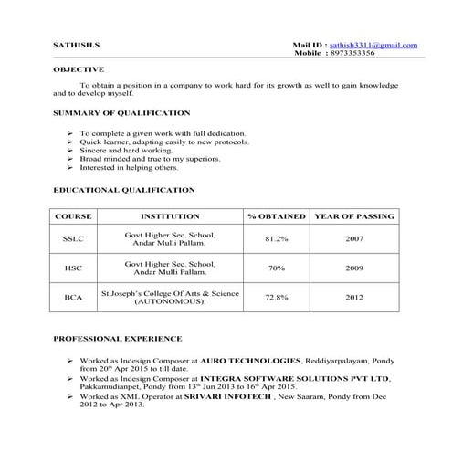 Sathish_Biodata | PDF