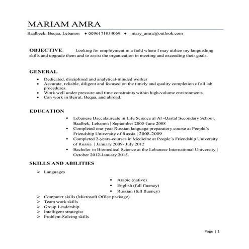 MSc fresher resume | DOC