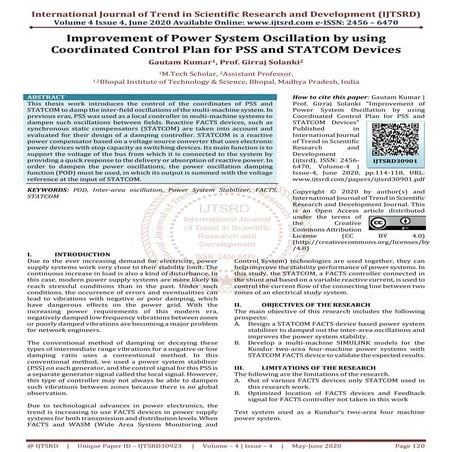 Improvement of Power System Oscillation by using Coordinated Control ...