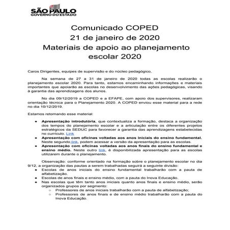 Comunicado COPED 21 janeiro | PDF