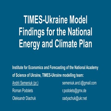 TIMES-Ukraine Model Findings for the National Energy and Climate Plan | PDF