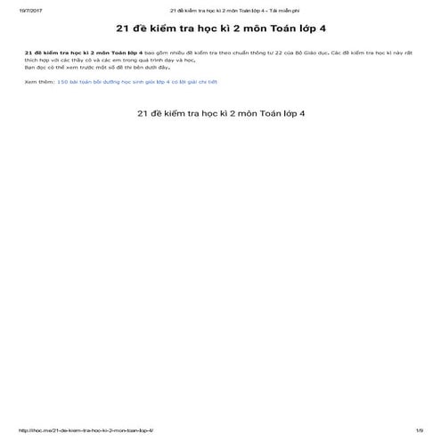 21 de kiem tra hoc ki 2 mon toan lop 4 | PDF