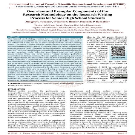 Overview and Exemplar Components of the Research Methodology on the ...