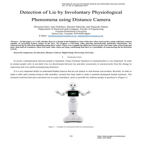 Detection of Lie by Involuntary Physiological Phenomena using Distance Camera | PDF