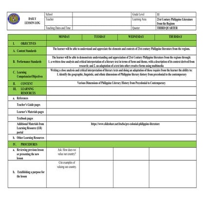 DLL WEEK 1 21ST CENTURY LITERATURE.docx