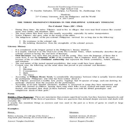 Handouts for Periods in the Philippine Literary History | PDF