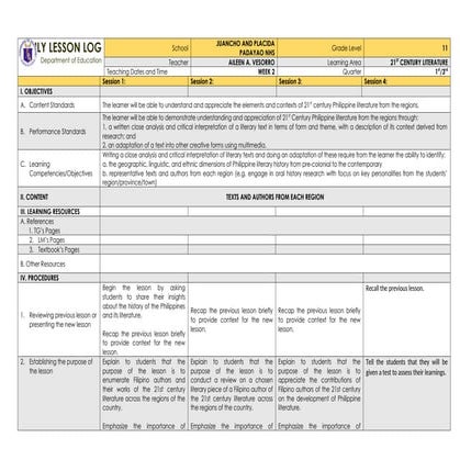 21st century Daily Lesson Log 1st sem Week 2 | DOCX
