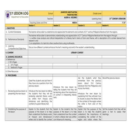 21st century Daily Lesson Log 1st sem Week 4 | DOCX