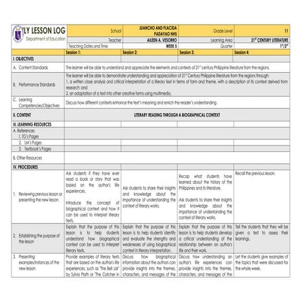 21st century Daily Lesson Log 1st sem Week 5 | DOCX