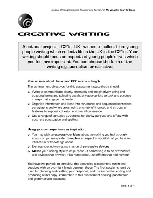 Creative writing assessment criteria | PDF