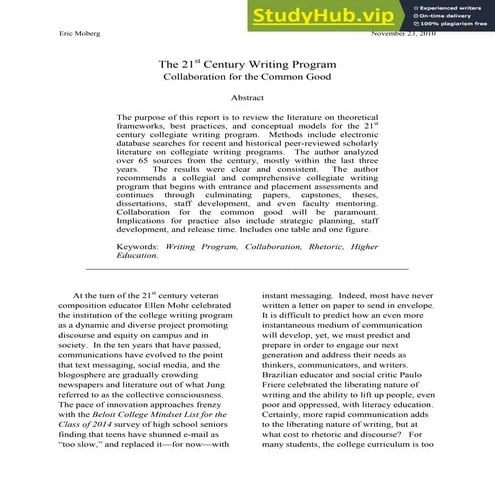 21St Century Writing Program Collaboration For The Common Good | PDF