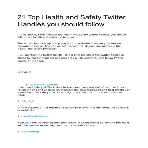 21 top health and safety twitter handles you should follow | PDF