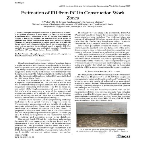 Estimation of IRI from PCI in Construction Work Zones | PDF