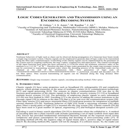 Logic Codes Generation And Transmission Using An Encoding Decoding System Pdf