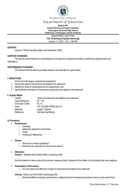 Computer Hand Tools_Lesson Plan | PDF