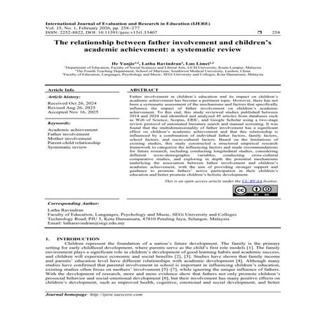 The relationship between father involvement and children’s academic ...