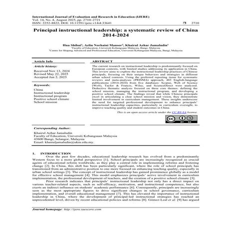 Principal instructional leadership: a systematic review of China 2014 ...