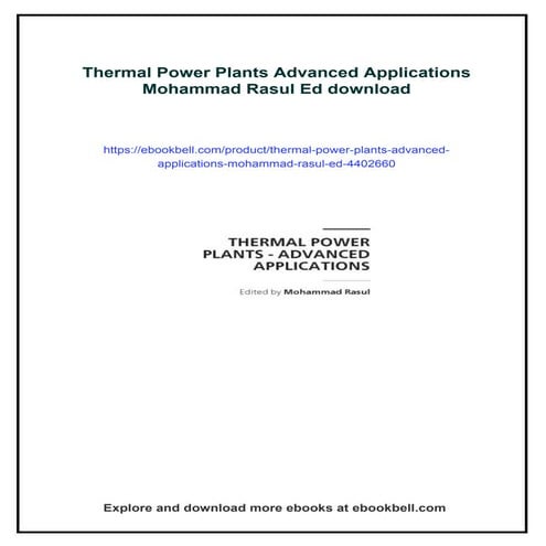 Thermal Power Plants Advanced Applications Mohammad Rasul Ed | PDF
