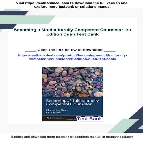 Becoming a Multiculturally Competent Counselor 1st Edition Duan Test ...