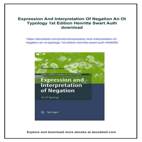 Expression And Interpretation Of Negation An Ot Typology 1st Edition ...