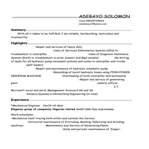 NEW CV nysc second format | DOCX