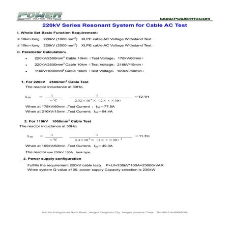 220k V Cable Ac Test Solution | PDF