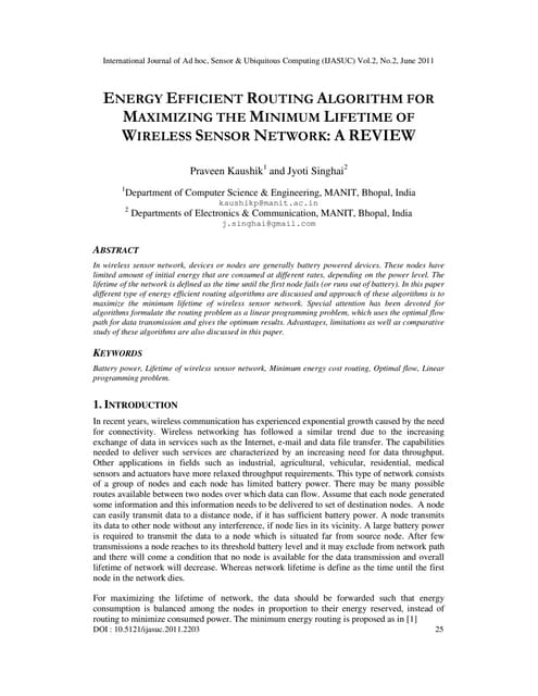 Energy Efficient Routing Algorithm For Maximizing The Minimum Lifetime Of Wireless Sensor 9562