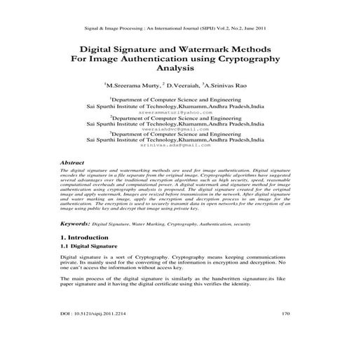 Digital Signature and Watermark Methods for Image Authentication Using Cryptography Analysis | PDF