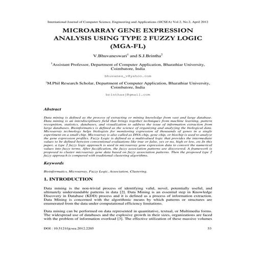 Microarray Gene Expression Analysis Using Type 2 Fuzzy Logicmga Fl
