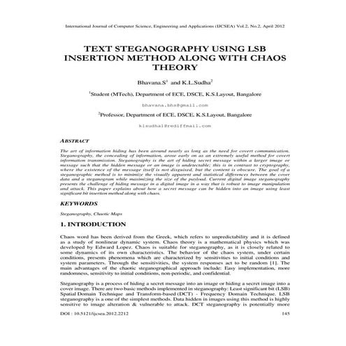 Text Steganography Using Lsb Insertion Method Along With Chaos Theory Pdf