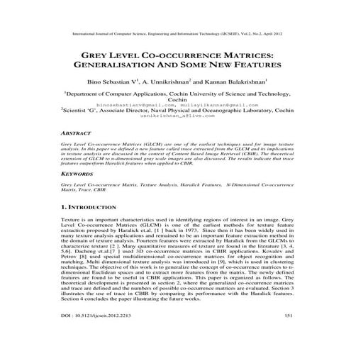 GREY LEVEL CO-OCCURRENCE MATRICES: GENERALISATION AND SOME NEW FEATURES | PDF | 3-D Graphics ...