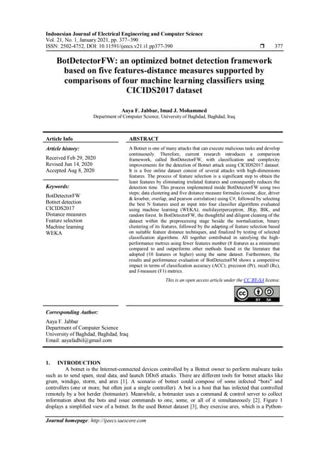 Botdetectorfw An Optimized Botnet Detection Framework Based On Five Features Distance Measures 6018