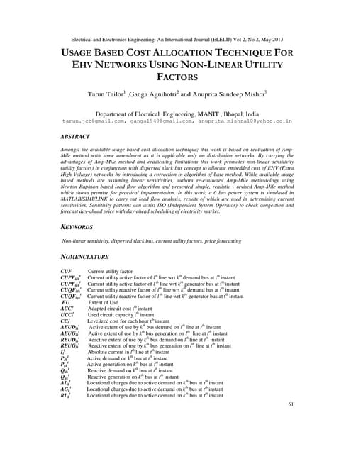 Usage Based Cost Allocation Technique For Ehv Networks Using Non Linear