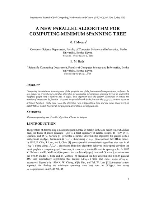A New Parallel Algorithm For Computing Minimum Spanning Tree Pdf 7123