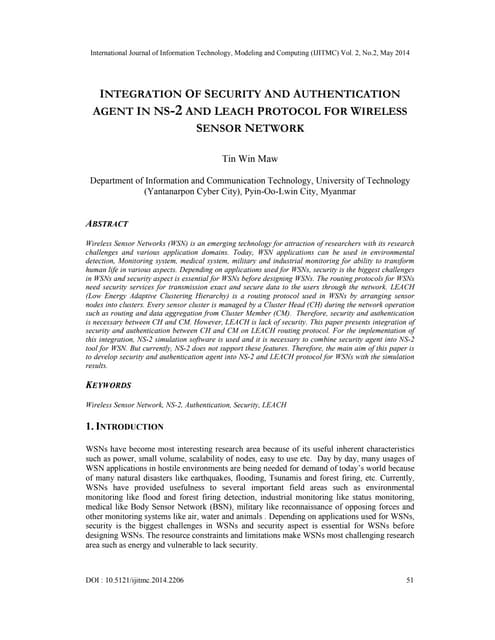 Integration Of Security And Authentication Agent In Ns 2 And Leach Protocol For Wireless Sensor