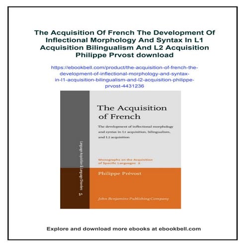 The Acquisition Of French The Development Of Inflectional Morphology ...