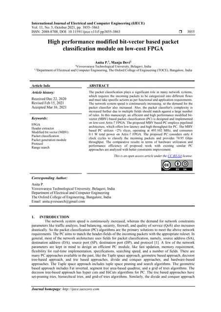 High Performance Modified Bit Vector Based Packet Classification Module On Low Cost Fpga Pdf
