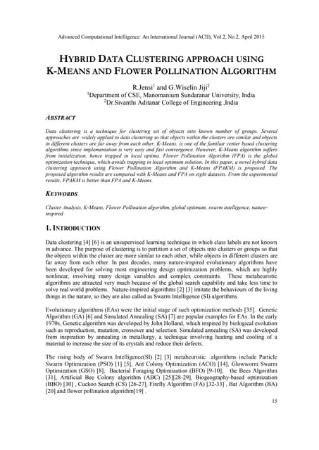 Hybrid Data Clustering Approach Using K Means And Flower Pollination Algorithm Pdf