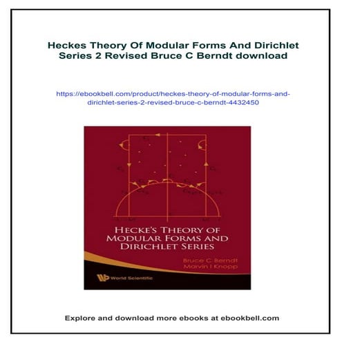 Heckes Theory Of Modular Forms And Dirichlet Series 2 Revised Bruce C ...